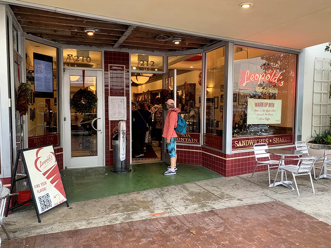The iconic peach-colored façade with that glowing neon sign feels like a beacon of sweetness on Broughton Street. Savannah's dessert landmark awaits.
