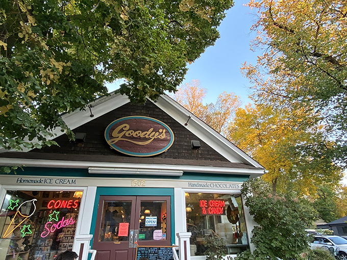 The storybook charm of Goody's exterior beckons like a sweet childhood memory come to life. Homemade ice cream awaits inside this quaint cottage.