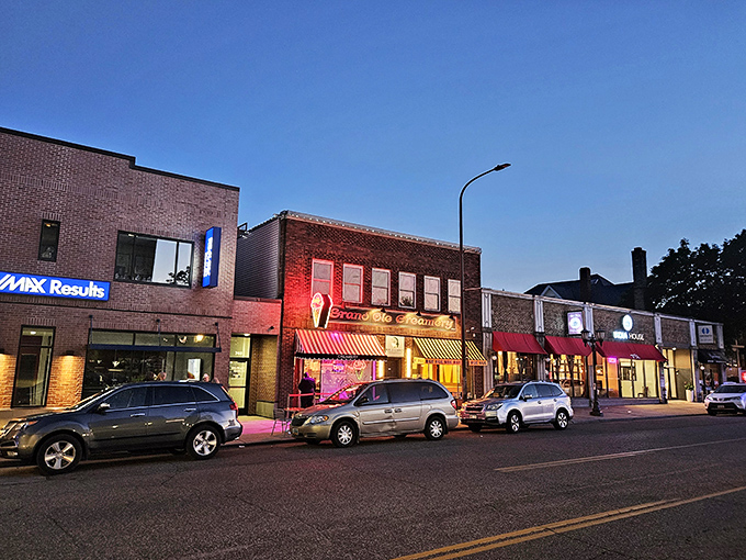 The iconic brick fa&ccedil;ade of Grand Ole Creamery, with its vintage striped awnings and neon ice cream cone sign, beckons sweet-toothed pilgrims from across Minnesota.