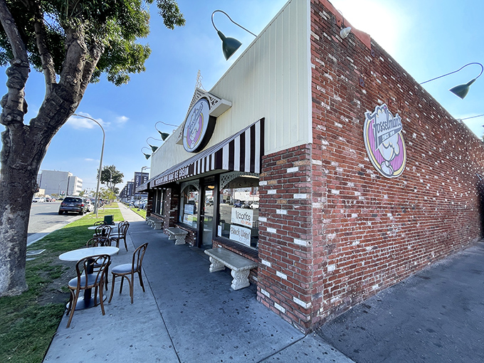 The brick exterior of Fosselman's stands like a time capsule on Main Street, complete with classic awning and outdoor seating for prime people-watching.