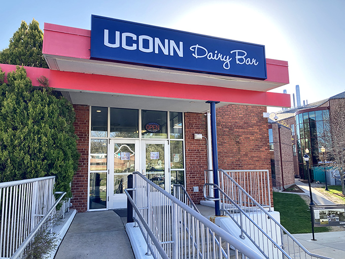 The UConn Dairy Bar stands like a beacon of frozen happiness, promising sweet relief from Connecticut summer heat and academic stress alike.
