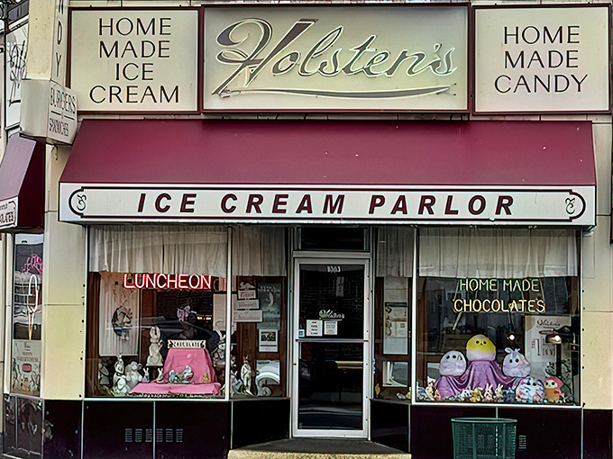 The classic storefront of Holsten's beckons like a time machine disguised as an ice cream parlor. Some things just never need updating.