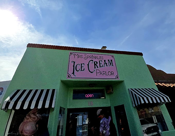 That mint-green facade with classic black and white awnings isn't just a building&mdash;it's a portal to simpler, sweeter times in Albuquerque.