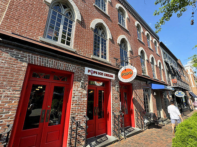 Those iconic red doors aren't just an entrance—they're a portal to ice cream paradise in the heart of historic Alexandria.
