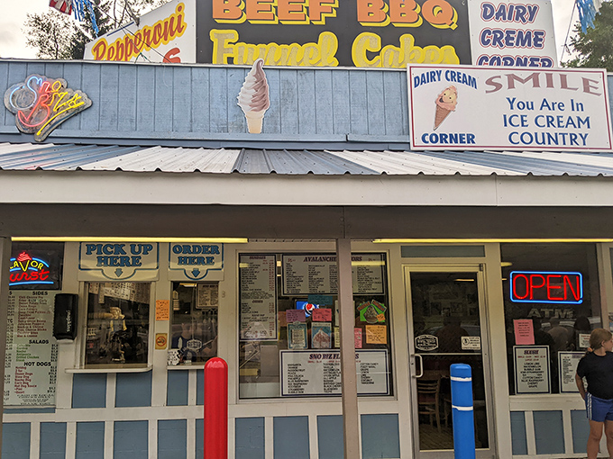 The blue beacon of happiness! Dairy Creme Corner's cheerful exterior has been calling West Virginians home to frozen paradise since 1950.