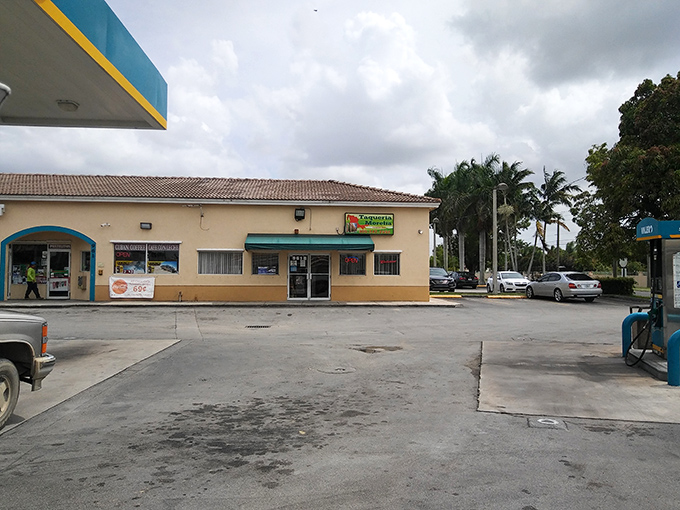 The unassuming exterior of Taqueria Morelia stands like a culinary speakeasy in Florida City, promising authentic flavors behind its modest fa&ccedil;ade.