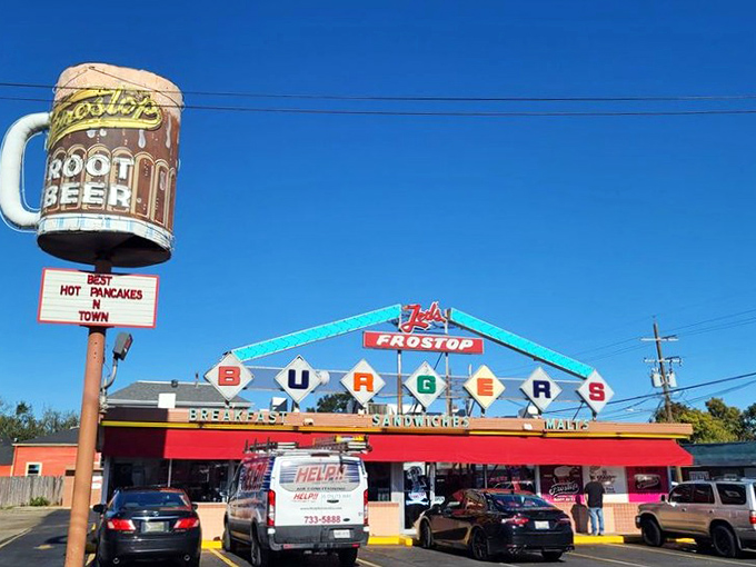 That iconic blue and red Frostop sign isn't just a landmark&mdash;it's a promise of burger bliss waiting just beyond those doors.