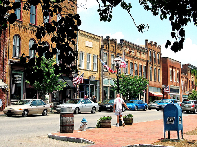 Main Street Jonesborough whispers stories from another era, where brick buildings and white church steeples create the perfect small-town postcard.