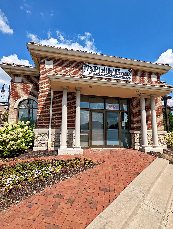 The brick fa&ccedil;ade of Philly Time stands as a beacon for sandwich seekers, promising authentic Philadelphia flavors in the heart of Kansas City. 