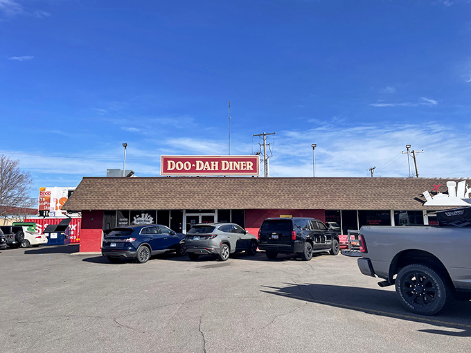 The unassuming red exterior of Doo-Dah Diner stands like a beacon of breakfast hope in Wichita. Don't let the simple facade fool you.