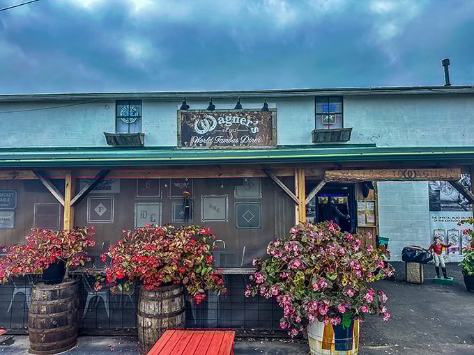 Wagner's exterior welcomes you with rustic charm and flower-filled barrels &ndash; like your favorite aunt's porch, if your aunt lived next door to Churchill Downs.