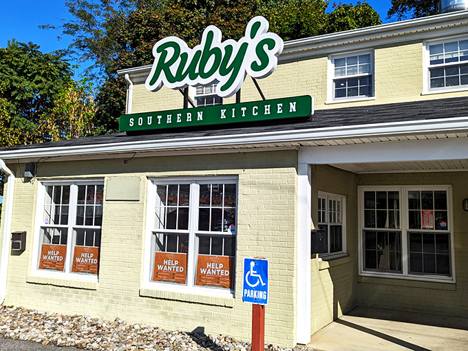Modern meets Southern charm at Ruby's exterior, where that sleek stone fa&ccedil;ade is just the appetizer to the comfort food feast waiting inside.