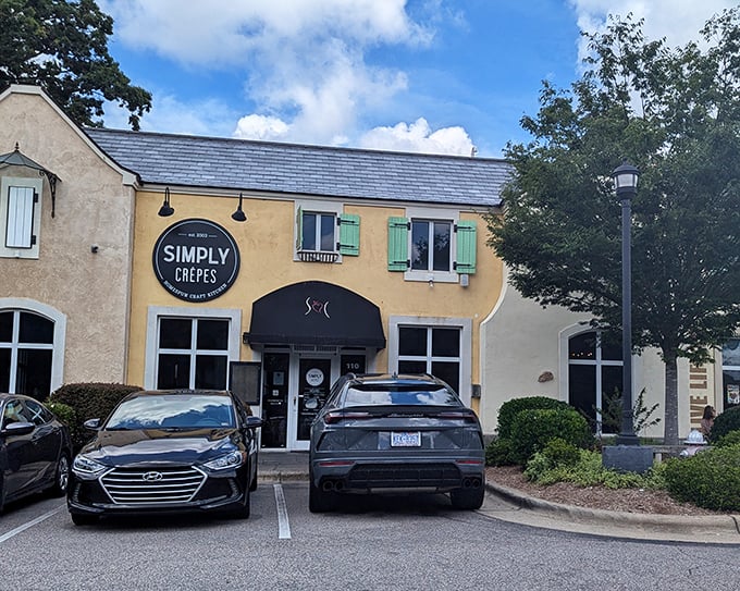 Simply Crêpes' stucco exterior and charming European-inspired architecture makes you feel like you've stumbled upon a café in a French village rather than North Raleigh.
