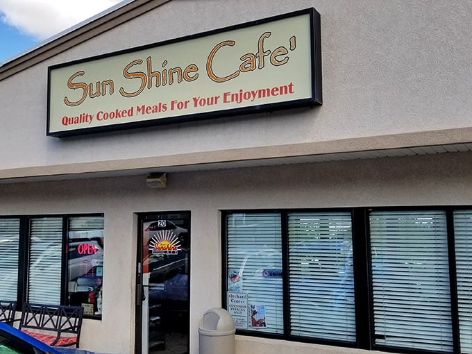 The unassuming storefront that houses breakfast magic. Like finding a treasure map in your attic, this sign promises adventure for your taste buds.