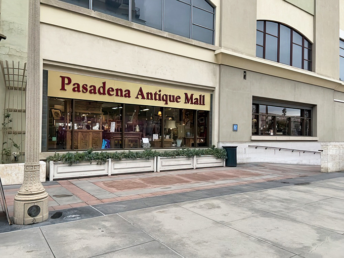 The unassuming exterior of Pasadena Antique Mall belies the wonderland of treasures waiting inside. Like a time machine disguised as a storefront.