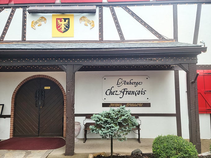 The charming exterior of L'Auberge Chez Fran&ccedil;ois looks like it was plucked from an Alsatian fairy tale and dropped into Virginia's countryside.
