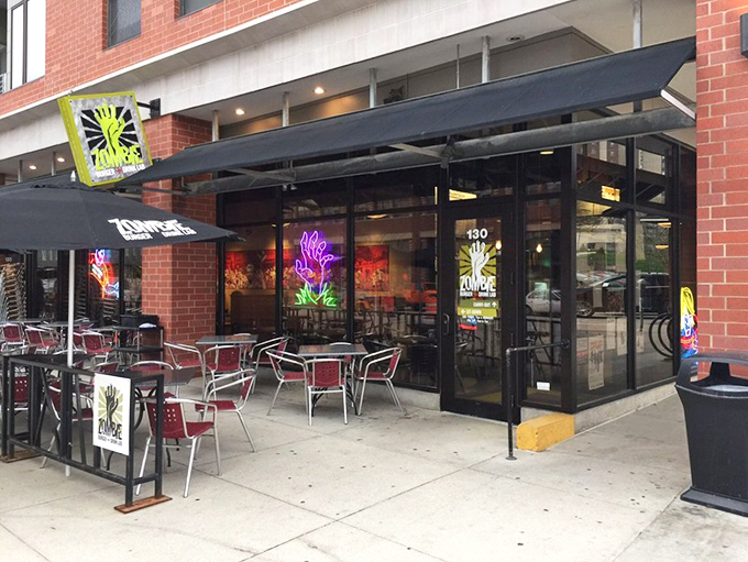 The unassuming exterior of Zombie Burger belies the apocalyptic culinary adventure within. Des Moines' East Village never looked so deliciously dangerous.