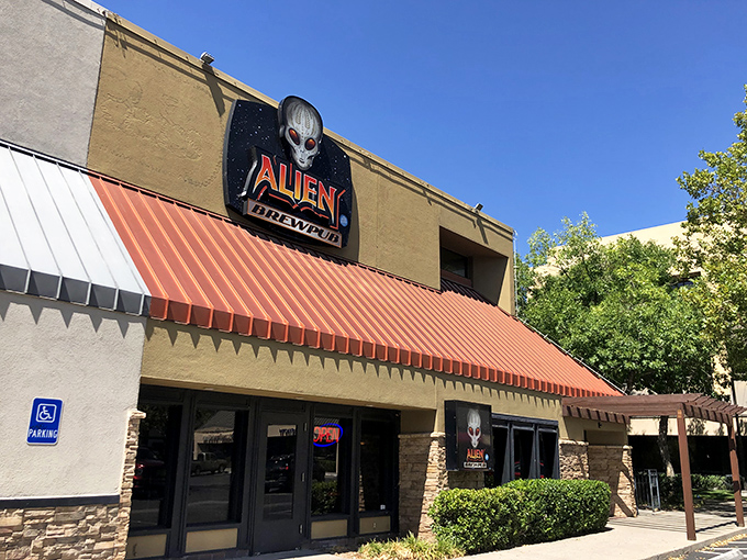That face says it all &ndash; Alien Brewpub's striking exterior sign welcomes earthlings and possible extraterrestrials alike to this uniquely themed Albuquerque hotspot.