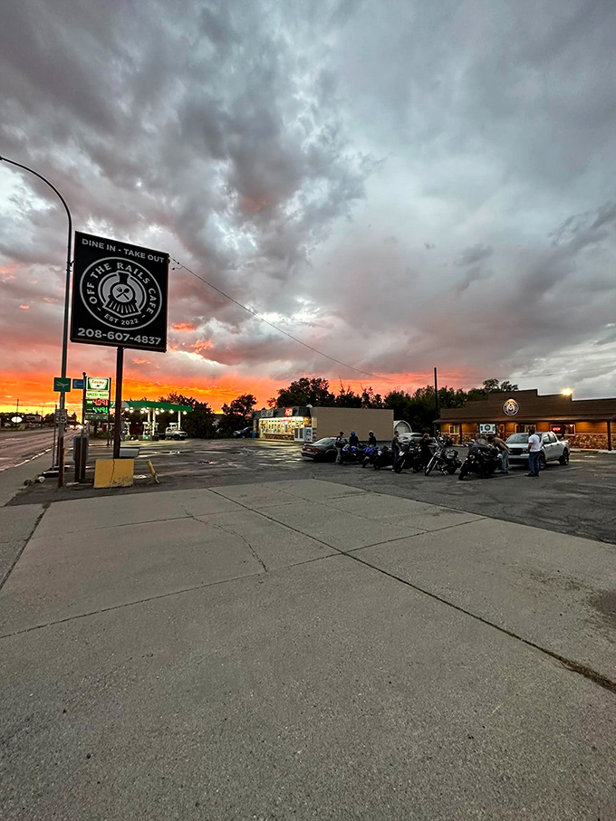 The unassuming exterior of Off The Rails Cafe stands like a culinary frontier outpost, promising hearty delights within those rustic wooden walls.