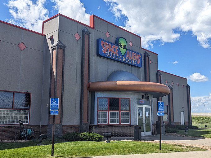 The mothership has landed in Albertville! Space Aliens Grill & Bar's unmistakable facade promises an otherworldly dining adventure before you even step inside.