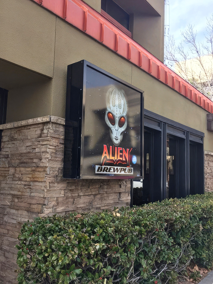 That face says it all &ndash; Alien Brewpub's striking exterior sign welcomes earthlings and possible extraterrestrials alike to this uniquely themed Albuquerque hotspot.