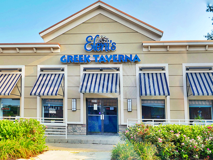 The blue sign of Eleni's Greek Taverna glows like a Mediterranean beacon in Springfield, promising authentic flavors that'll make you forget you're in Virginia.