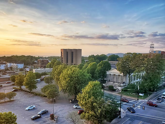 Greenville's golden hour transforms ordinary buildings into silent storytellers, whispering tales of the city's textile past and vibrant present.