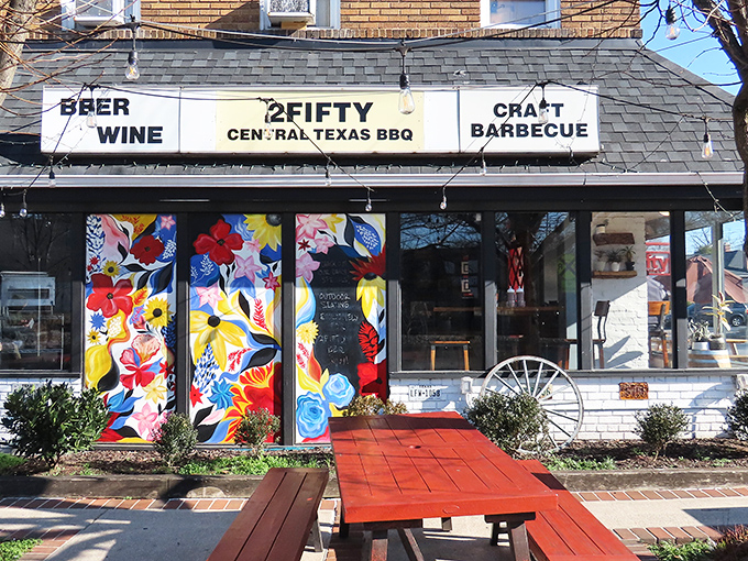 The brick facade of 2Fifty Texas BBQ stands like a barbecue beacon in Riverdale Park, with inviting picnic tables beckoning meat pilgrims from across Maryland.
