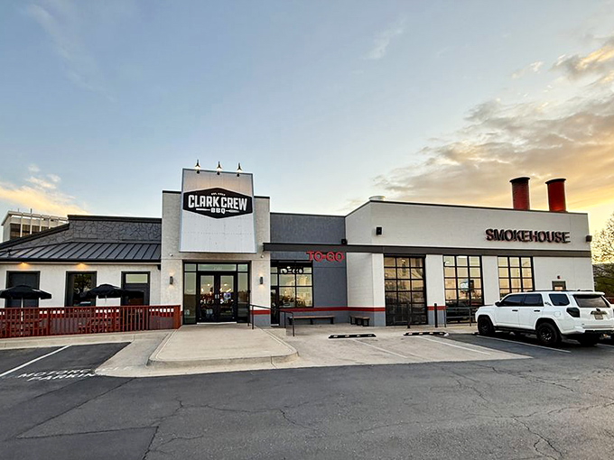 The unassuming exterior of Clark Crew BBQ houses barbecue treasures that would make even the most stoic Oklahoman weep with joy. Those twin smokestacks aren't just for show!