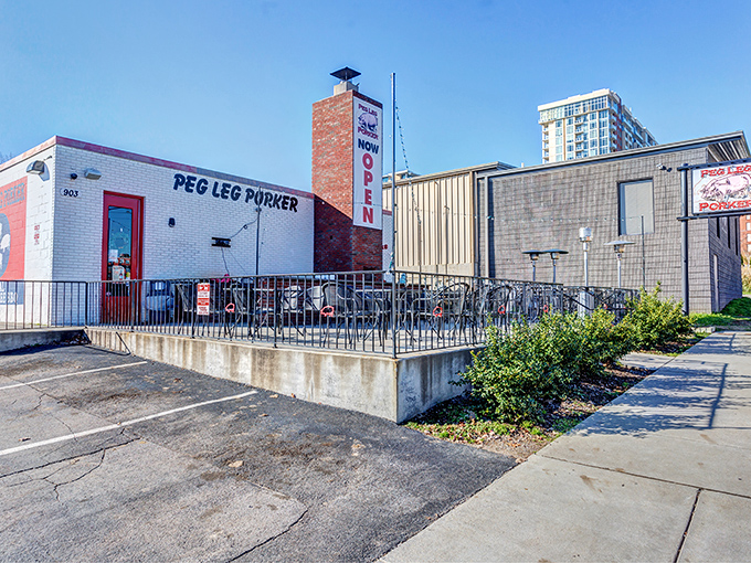 The unassuming exterior of Peg Leg Porker belies the culinary magic happening inside. Like all great barbecue joints, it's about substance over style.