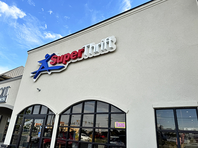 The pristine white exterior of Super Thrift beckons like a retail mirage in the Oklahoma sun, promising treasures that Macklemore only dreamed about.