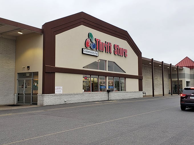 The mothership of secondhand treasures beckons with its bold red signage, promising adventures in vintage hunting that'll make your wallet smile.