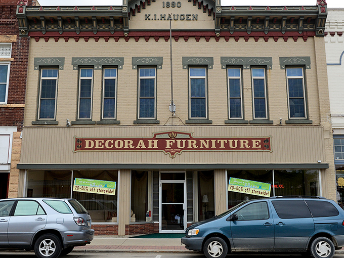 Downtown Decorah welcomes cyclists with historic charm and modern amenities. The beautifully preserved buildings house local treasures like Rubaiyat restaurant.