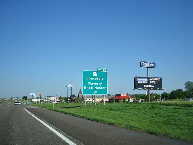 Highway signs point the way to Knob Noster &ndash; where your retirement dollars stretch further than your grandmother's homemade taffy at the county fair.