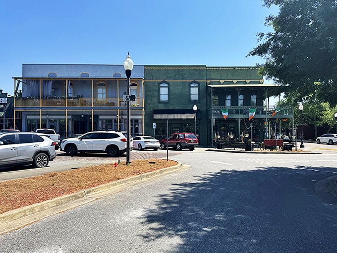 The emerald jewel of downtown Opelika stands proudly with its distinctive green fa&ccedil;ade and inviting balcony. Irish flags flutter in the Alabama breeze, promising authentic Celtic hospitality with Southern charm.
