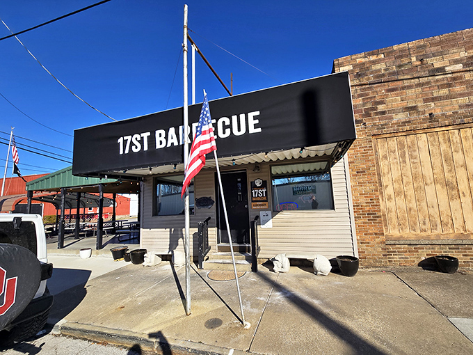 The unassuming exterior of 17th Street Barbecue proves once again that the best BBQ joints don't waste energy on fancy facades when there's meat to be smoked.