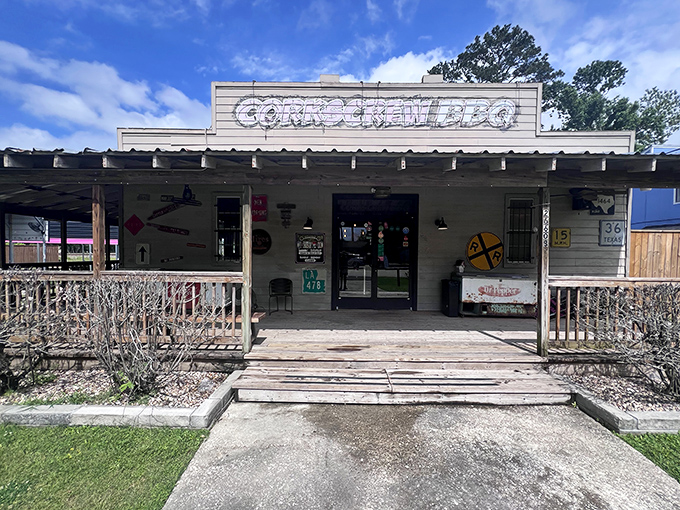 The promised land awaits! CorkScrew BBQ's unassuming exterior in Spring, Texas hides barbecue treasures that would make even the most stoic Texan weep with joy.