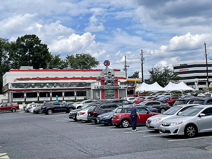 The gleaming chrome exterior of Silver Diner stands like a time capsule on wheels, permanently parked in Rockville but ready to transport you to simpler times.