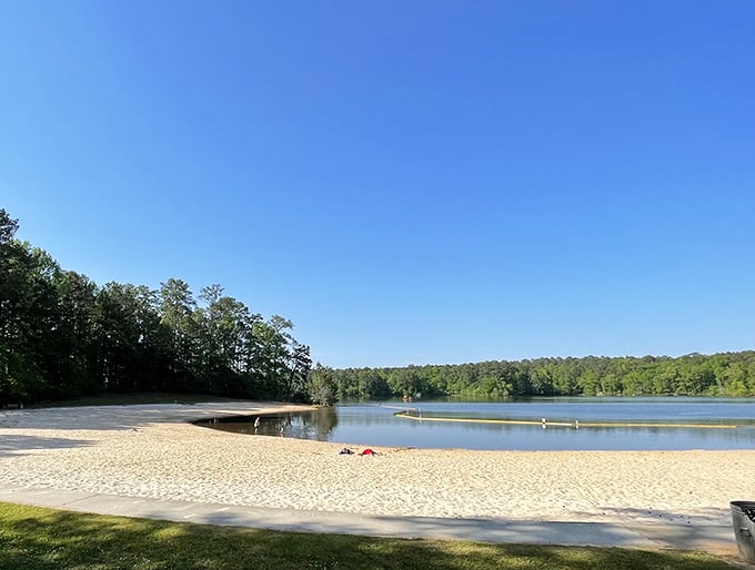 Lake Rutledge's pristine sandy beach offers a slice of coastal paradise without the four-hour drive to Georgia's shoreline. Who needs saltwater when you've got this?