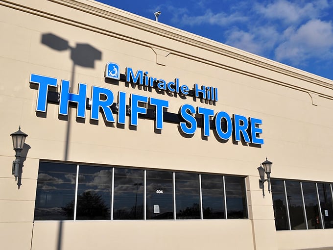 The unassuming exterior of Miracle Hill Thrift Store belies the treasure trove within. Like a Vegas casino, once you're inside, time and space take on new dimensions.