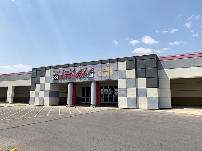 The unassuming exterior hides Columbus's temple of speed. Like finding a Ferrari engine in your grandmother's sedan—surprising thrills await behind these checkerboard walls.