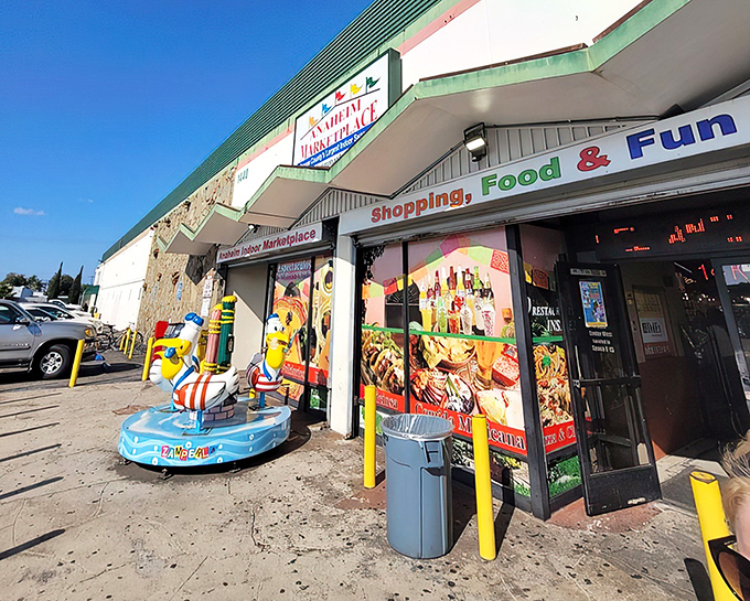 The unassuming exterior belies the treasure trove within. Like finding a secret portal to another world, this entrance promises adventure beyond the parking lot.
