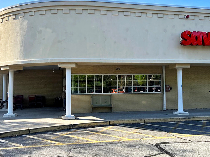 The unassuming exterior of Savers in Framingham – proof that treasure-hunting paradises don't need flashy facades to hide their bargain bounties.
