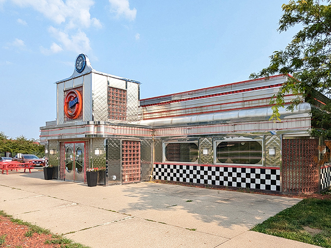 That classic chrome and red exterior whispers promises of comfort food perfection awaiting inside. 
