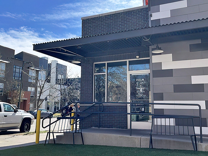 The unassuming brick exterior hides culinary treasures within, like finding a secret breakfast speakeasy in Denver's Stapleton neighborhood.