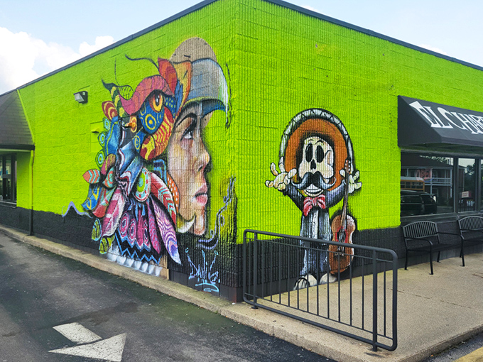 The lime-green exterior of El Charro Texano isn't just eye-catching&mdash;it's practically a landmark. These vibrant murals tell you immediately: this isn't your average taco joint.