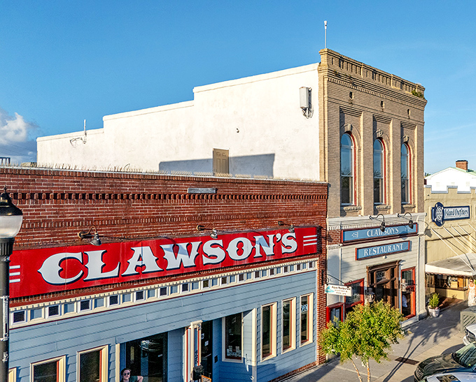 Beaufort's historic Front Street reveals its culinary treasure &ndash; Clawson's 1905 Restaurant stands proudly in its century-old brick building, a testament to timeless dining.