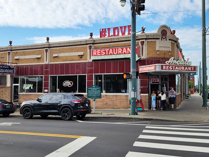 The neon sign beckons like an old friend &ndash; The Arcade Restaurant stands proudly on South Main Street, Memphis's oldest diner still serving up history with breakfast.