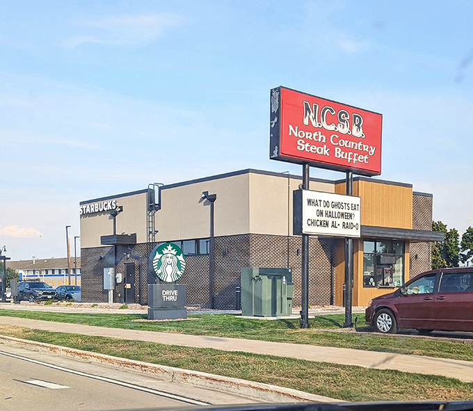 The unassuming exterior of North Country Steak Buffet stands like a carnivore's beacon in La Crosse, promising meaty treasures within those white walls.