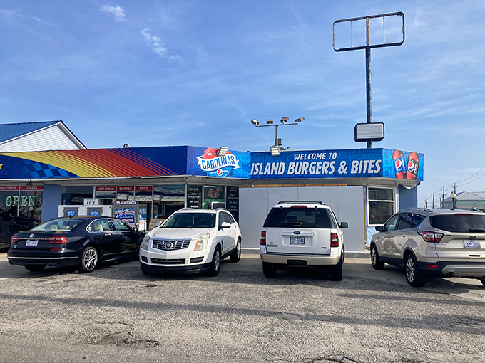 The blue beacon of burger bliss beckons beach-goers with its no-frills charm. Sometimes paradise comes with a side of simplicity.